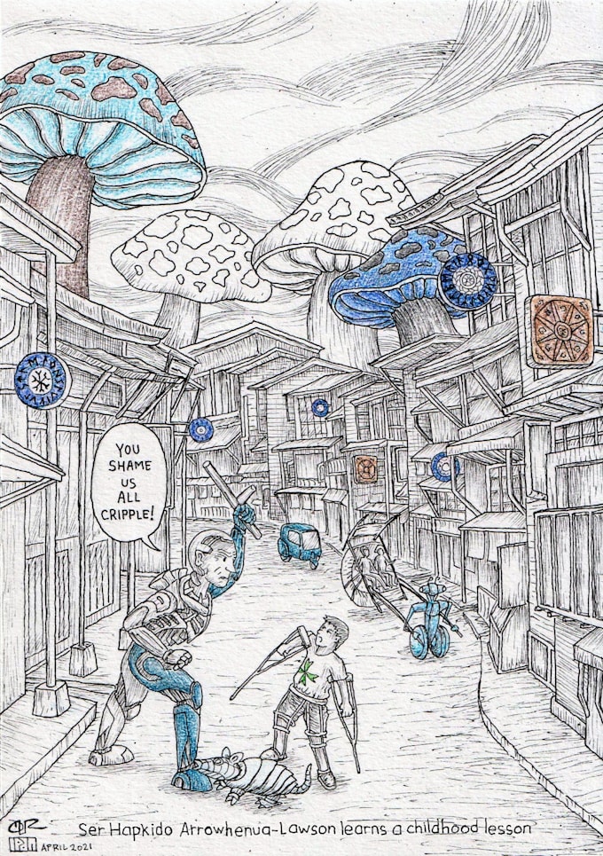 Draw awesome scifi fantasy drawing by pen ink by Ipandygital | Fiverr