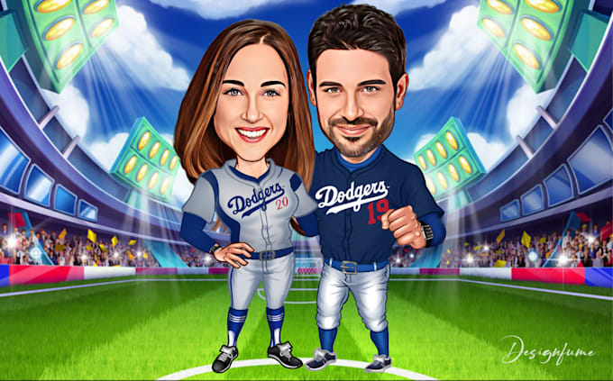 Draw digital sports group team cartoon caricature by Designfume | Fiverr