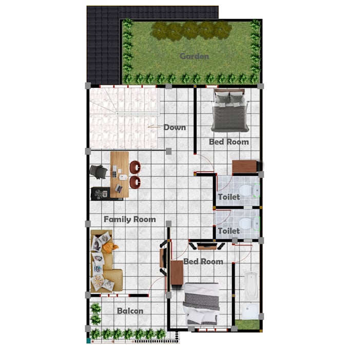 Create realistic floor plan rendering by Edimardiono | Fiverr