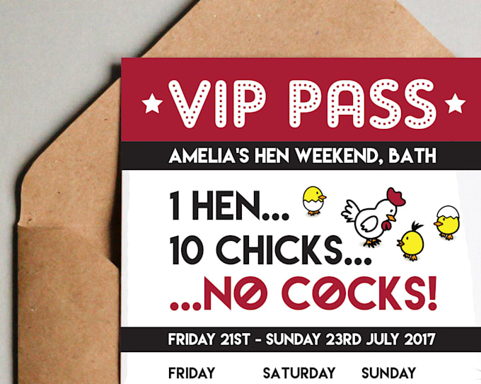 Design a funny hen do invitation or itinerary by Prettyinprint | Fiverr