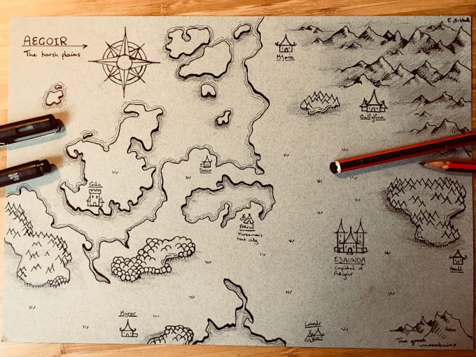 Hand draw a custom made fantasy map by Libbybhall | Fiverr