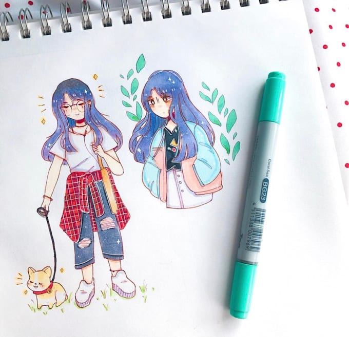 Draw you cute copic anime art by Tsunderesharks | Fiverr