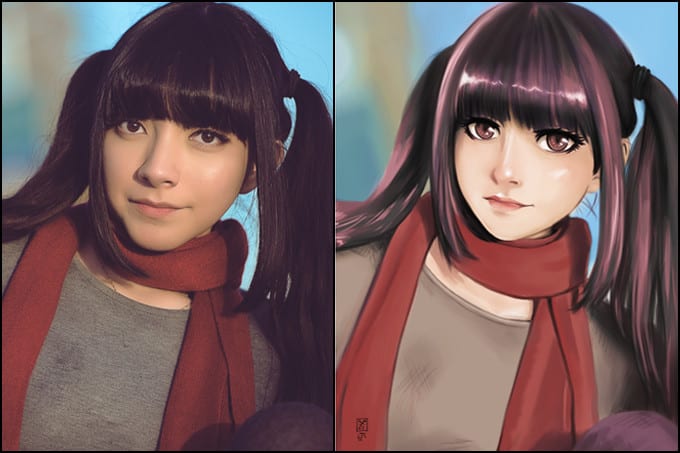 Draw you in semi realism anime art style by Ayomee | Fiverr
