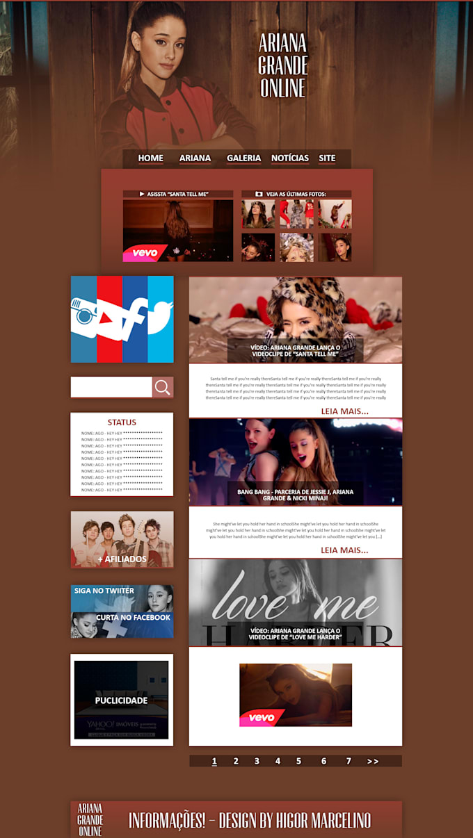 The layout of your fan site by Higorfmarcelino | Fiverr