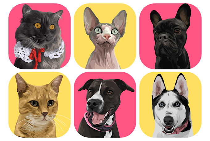 Draw pet vector portrait of your dog, cat, or any pet by Ardroidz | Fiverr