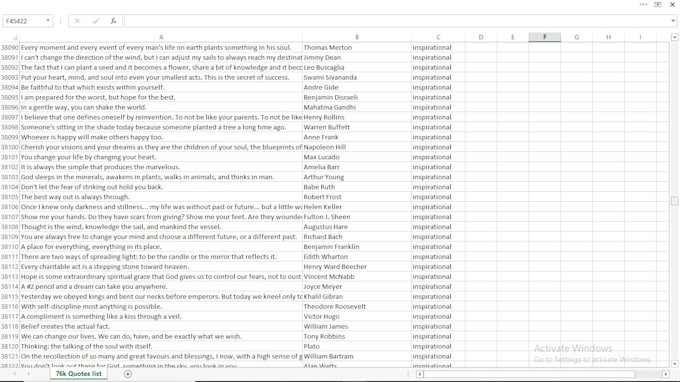 Give you 45k inspirational quotes in excel file by Tejeshwani_s | Fiverr
