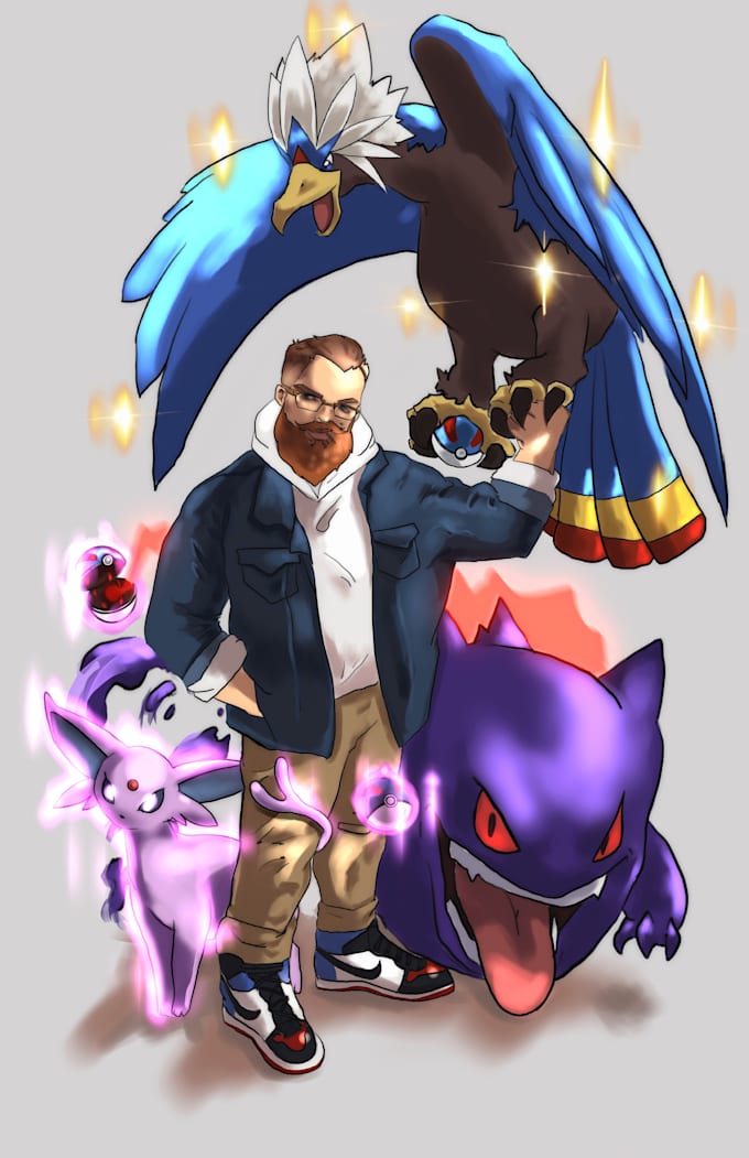 Illustrate you and your dream pokémon team by Sarahtrocchi | Fiverr