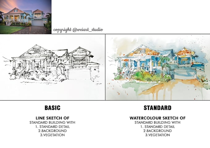 Fare uno schizzo di rendering architettonico disegnato a mano di concetto