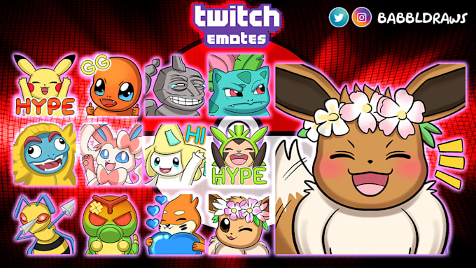 Create cute pokemon twitch discord youtube or tiktok emotes by Cricaart ...