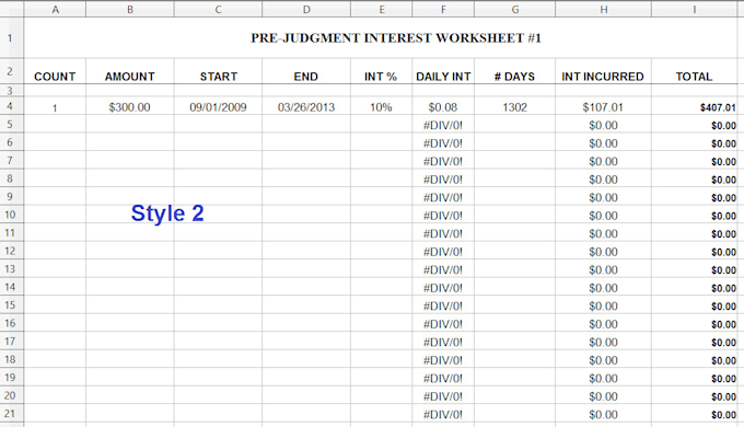 Create a prejudgment interest worksheet in excel by Pfsllc | Fiverr