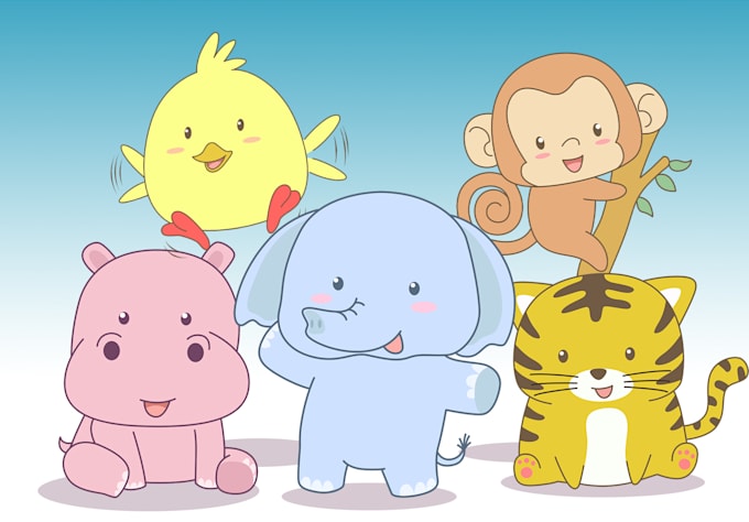 Draw cute and friendly animals cartoon by Juliat_stranger | Fiverr