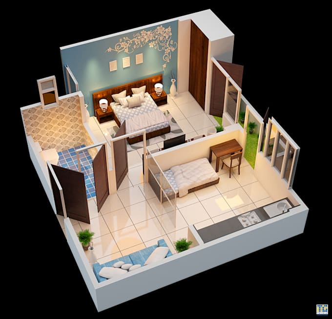 Draw birds view architectural 3d floor plans by Trygvestudio | Fiverr