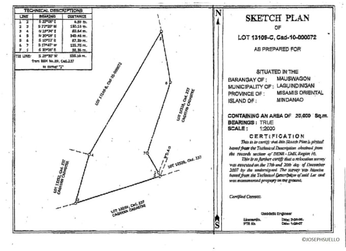 Offers sketch plan, subdivision and relocation plan of land by ...