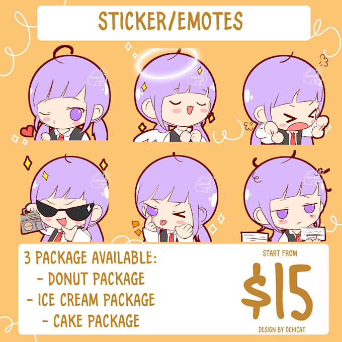 Design cute chibi emoticon sticker by Ochicat | Fiverr