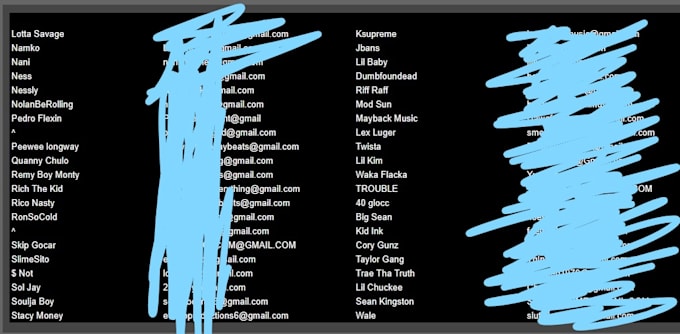 Send you a list with more than 500 emails for major rappers by Desolent ...