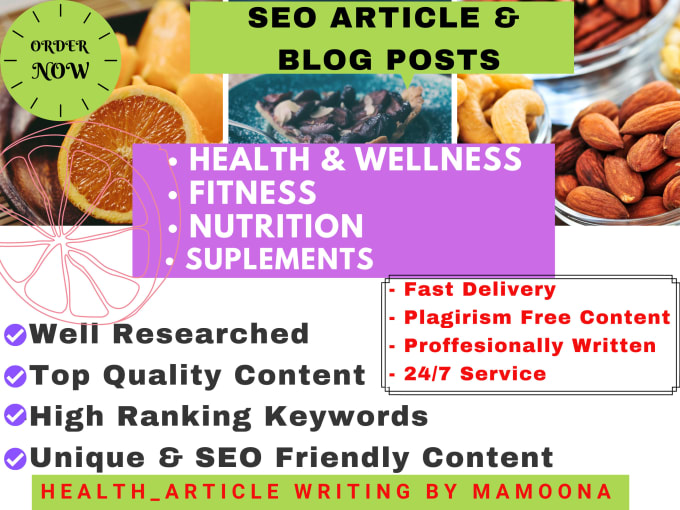 Write health, fitness, nutrition seo articles, blog posts by Mamoona862 ...