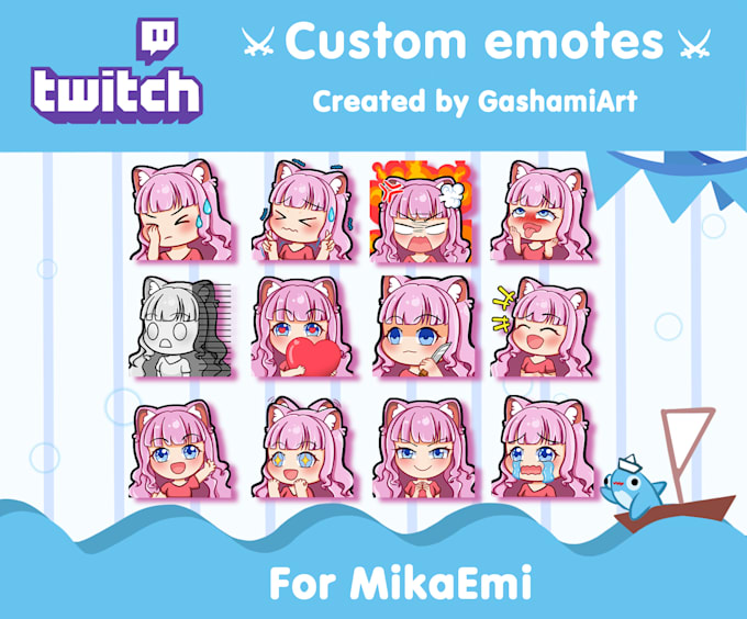 Draw cute chibi twitch emote, discord or mixer emotes by Gashamiart ...