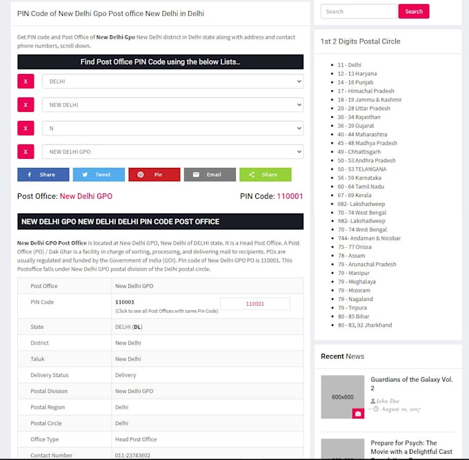 Develop website for post office pin code finder with admin panel by Onlinejankari | Fiverr