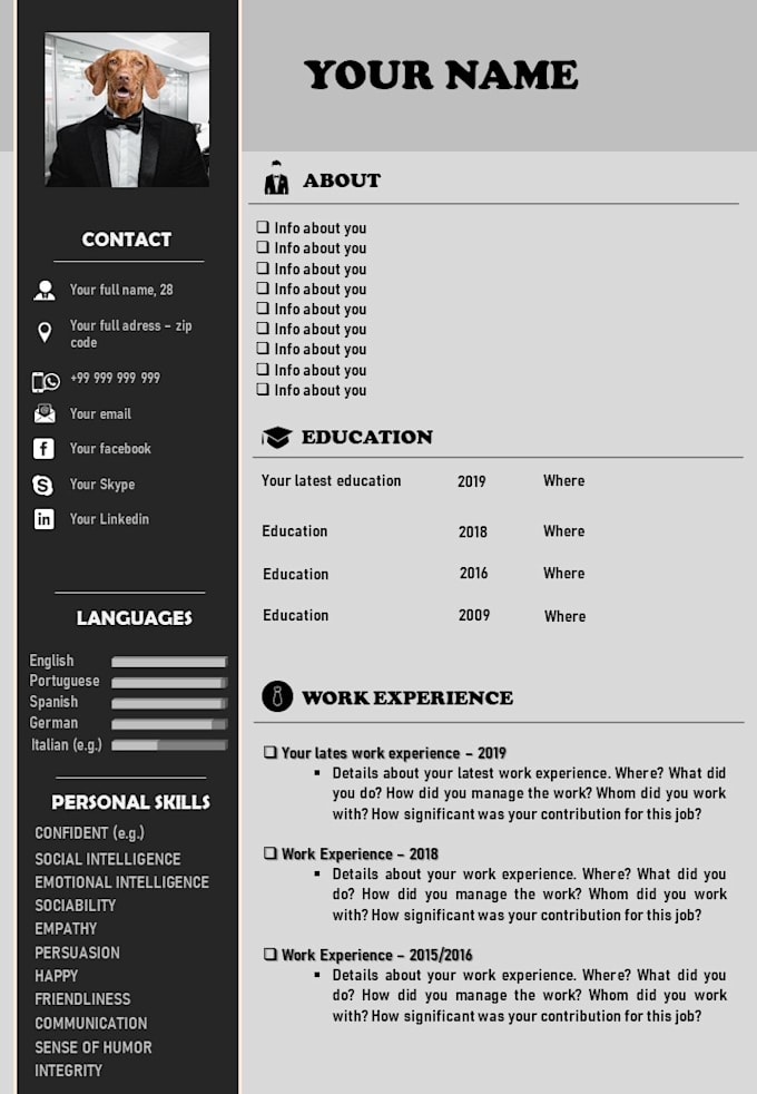 Give you the best male resume cv, cover letter template by Depaulalucas ...