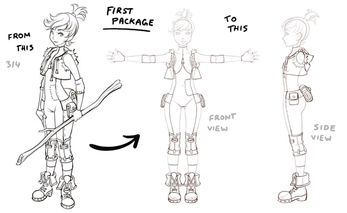 Create a 2d front and side view of your character concept by Necoart ...