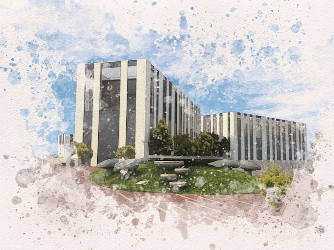 Create digital watercolor architecture view, building, house ...