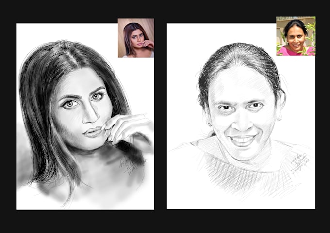 Draw digital portraits with quick lines in black by Shashinthadilha ...