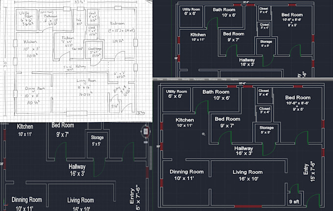 Make architectural 2d drawings floor plan using autocad by ...