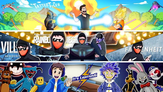Design and draw a youtube cartoon banner by Slimukas | Fiverr