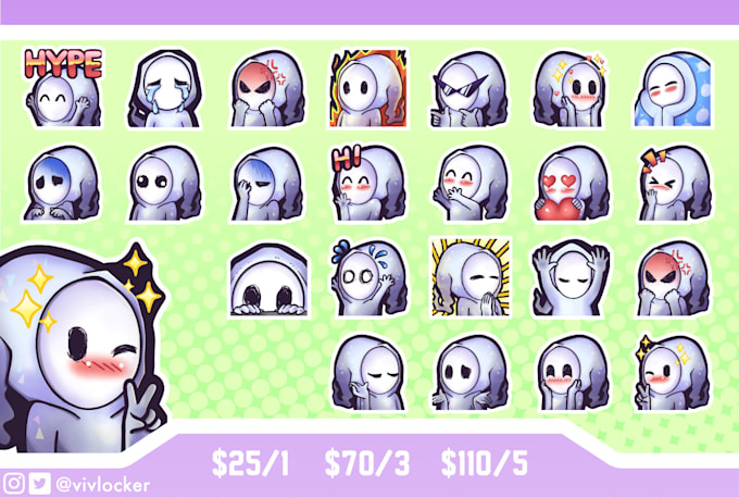 Hand illustrate unique twitch emotes by Vivianlocker | Fiverr