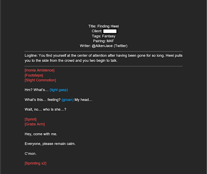 Write asmr roleplay scripts for you by Jace_aiken | Fiverr