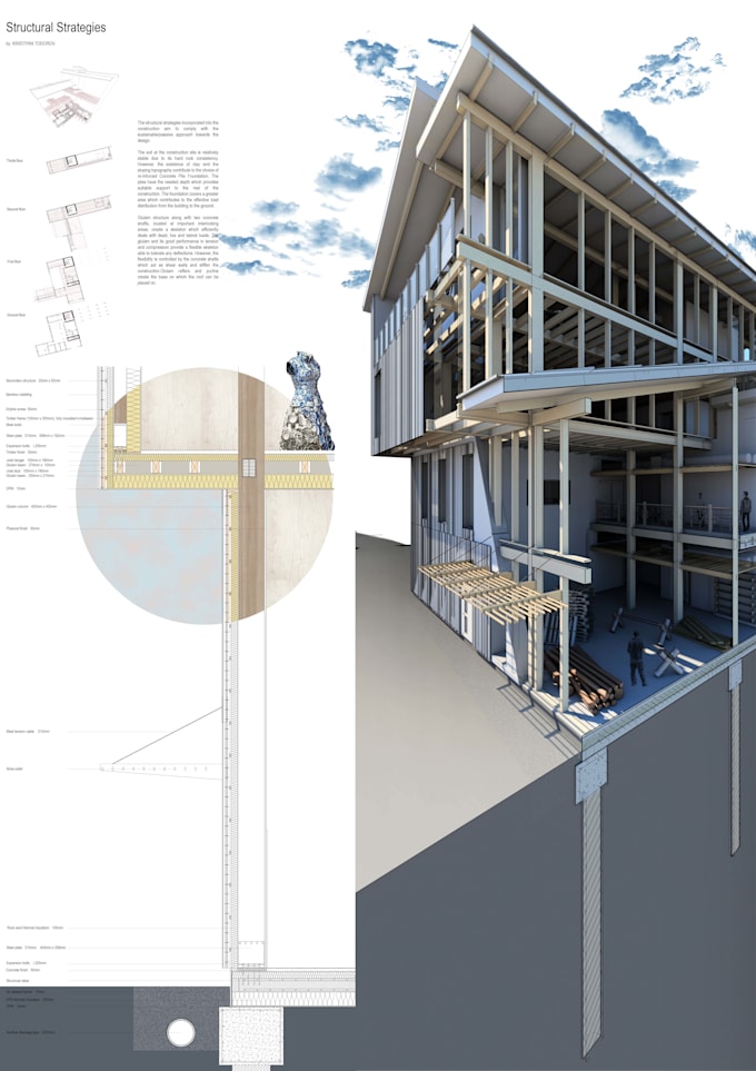 Render 3d architectural visualization with collage style in photoshop ...