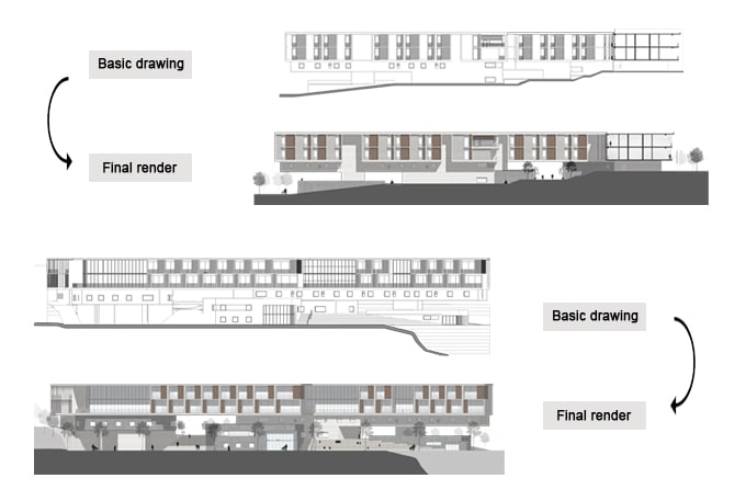 Render 2d architectural drawings using photoshop by Artbyhanaee | Fiverr