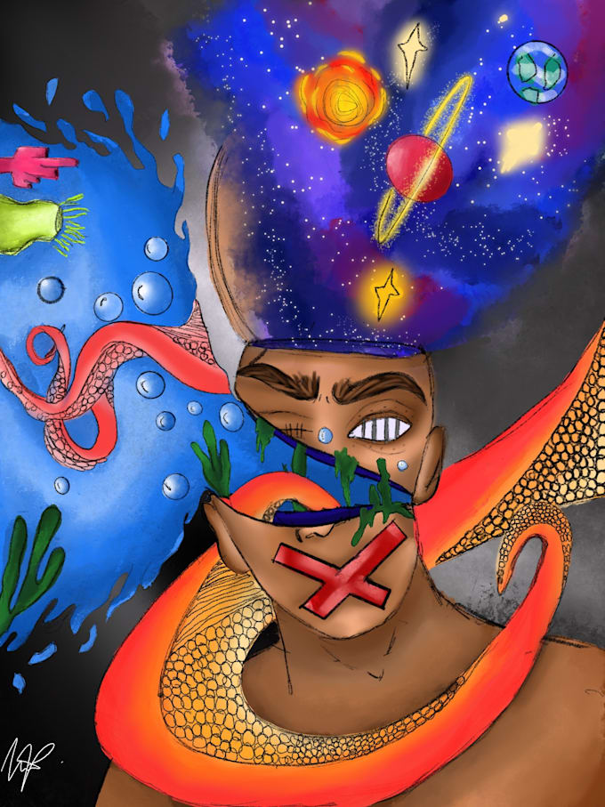 Draw a portrait in realism, surrealism and cartoony style by Miripinzon ...