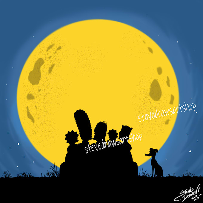 Draw your favorite characters under the moon by Stevedebrevi | Fiverr