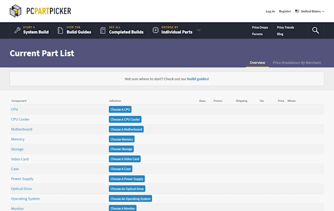 Make a pc part picker list for you by Nathanst22 | Fiverr