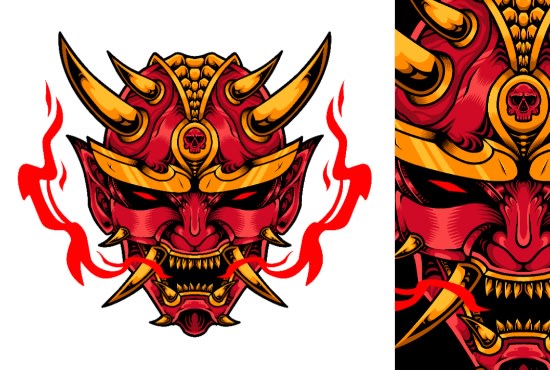 Design hand draw oni mask logo ilustration by Wanadhi | Fiverr