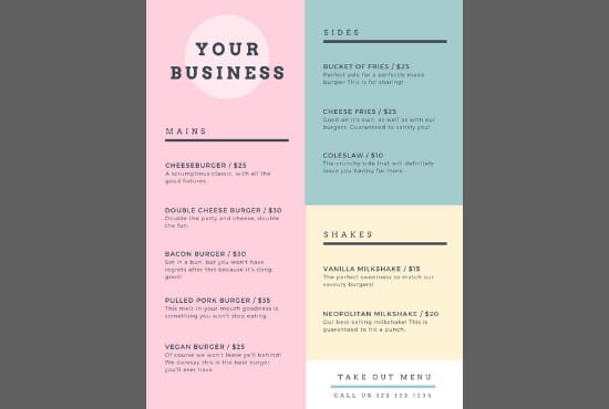 Create an easy to read simple menu or price list by Jamienoreen | Fiverr
