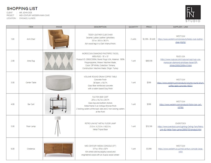 Provide style board, room layout and furniture list by Elinstudio | Fiverr