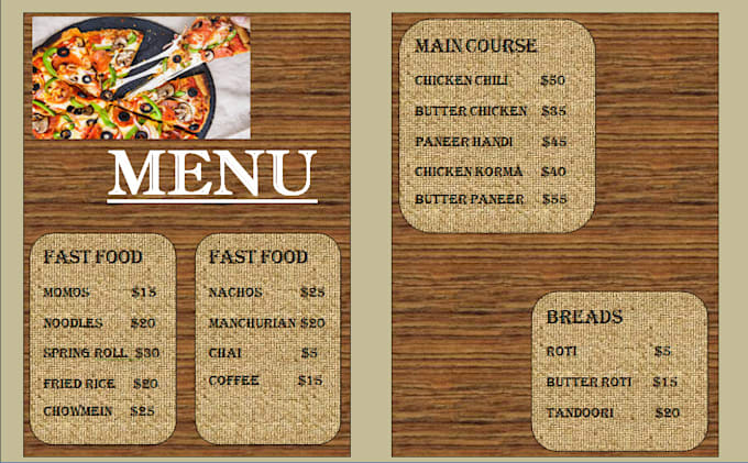 Do standard and modern restaurant menu design by Setu09 | Fiverr