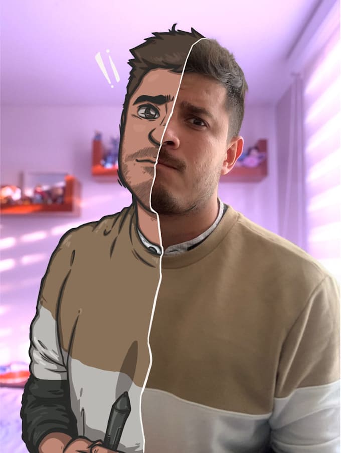 Toon me you in my style, half portrait cartoon by Ed_zap | Fiverr