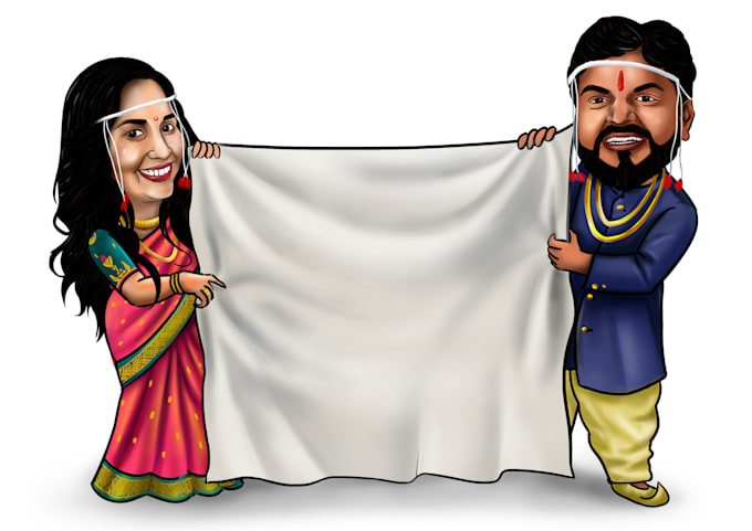 Draw cute couple and wedding illustration portrait by Upendra_vaidya ...