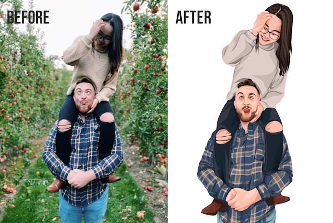 Draw couple vector portrait from your photo by Ghumzart | Fiverr
