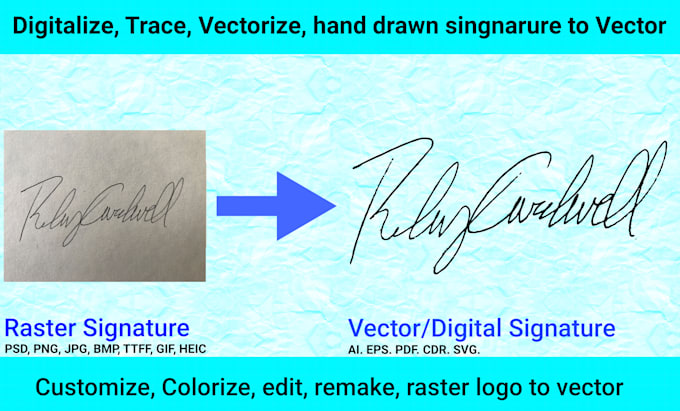 Trace signature vectorize digitize handwritten note drawn to vector by ...