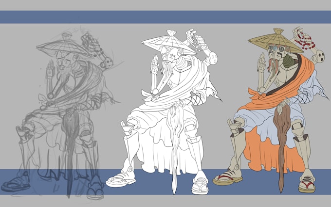 Illustrate a character sheet with ink and color by Andrafala | Fiverr