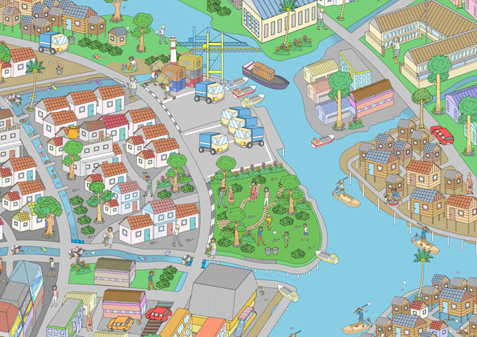Do map, cityscape and people illustration by Fauzanabusalam | Fiverr