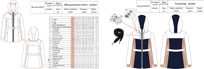 Do tech packs with measurement chart style description by ...