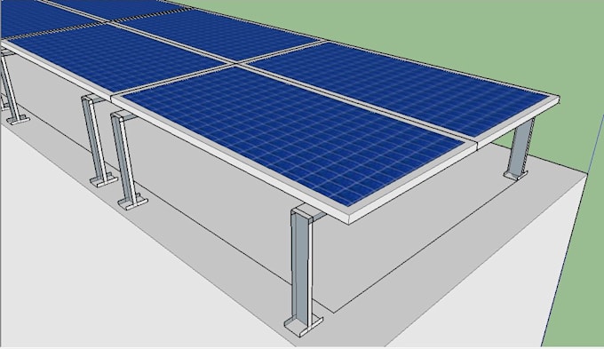 Diseño paneles solares 3d, estructuras solares, diseño autocad 2d,