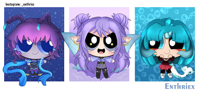 Make a cute powerpuff girls art style character by Enthriex | Fiverr