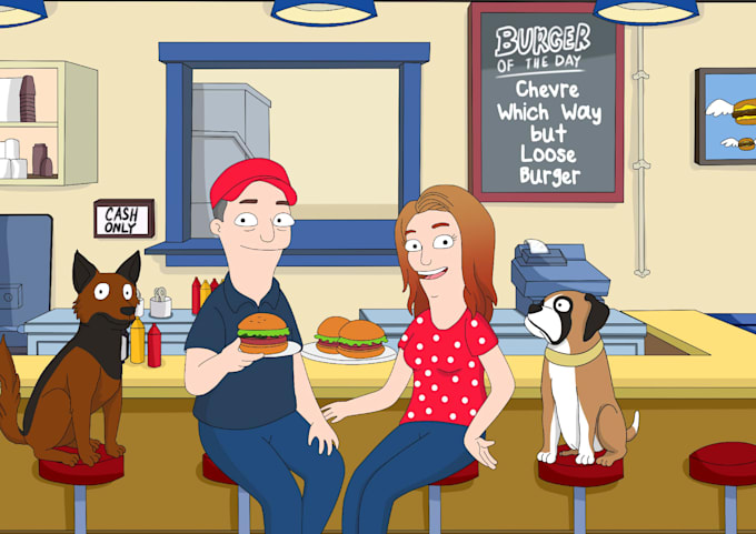 Draw you bob burger family guy cartoon by Hoorainfatma | Fiverr