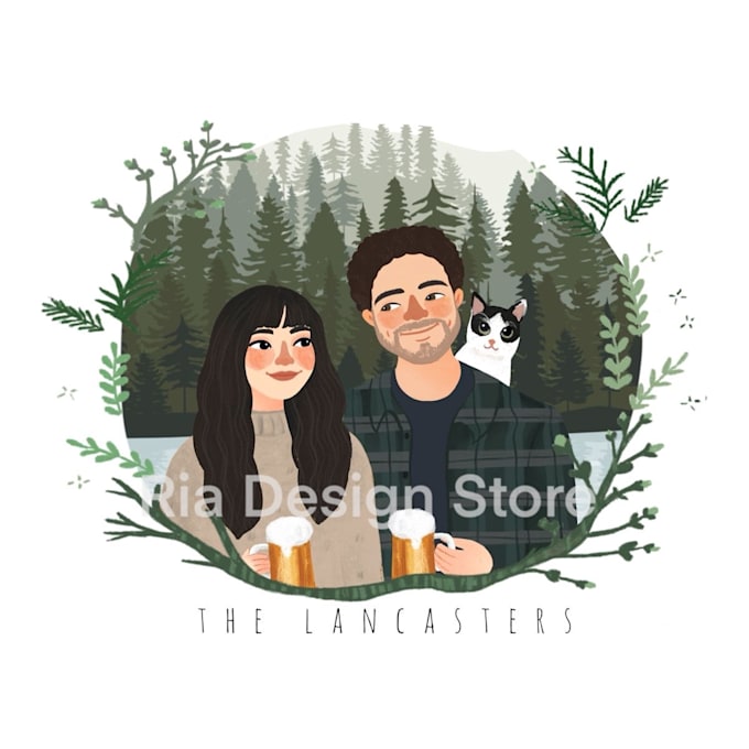 Draw a unique couples portrait for your loved ones by Riadesignstore ...